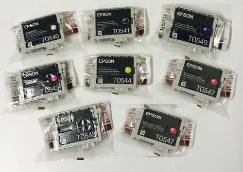 GENUINE SET 8 EPSON T054 INKS T0541 T543 T0544 T0545 T0546 T0547 T0548 ...