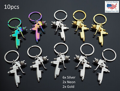 10 Pack Spray Paint Gun Key Chain Pendant Keychain 6x Silver 2x Rainbow ...