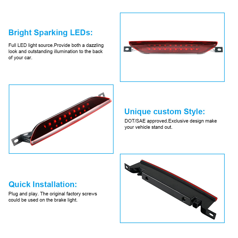 Fit Jeep fit Compass 2007-2016 LED Third 3rd Brake Stop Light Red High ...
