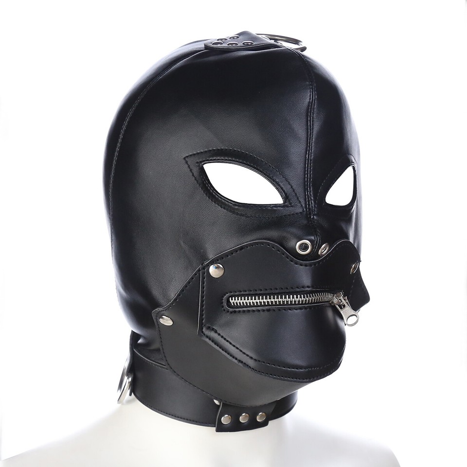 Open Mouth Zipper Headgear Hood Face Mask Head Mask Gimp Hooded Adult ...