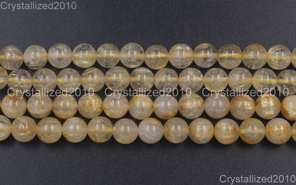 Natural Golden Rutilated Quartz Gemstone Round Beads 4mm 6mm 8mm 10mm ...