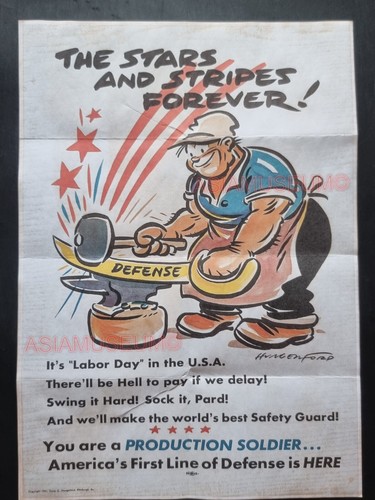 1940 WW2 USA AMERICA COMIC CARTOON FUNNY MAN DEFENSE LABOR DAY ...