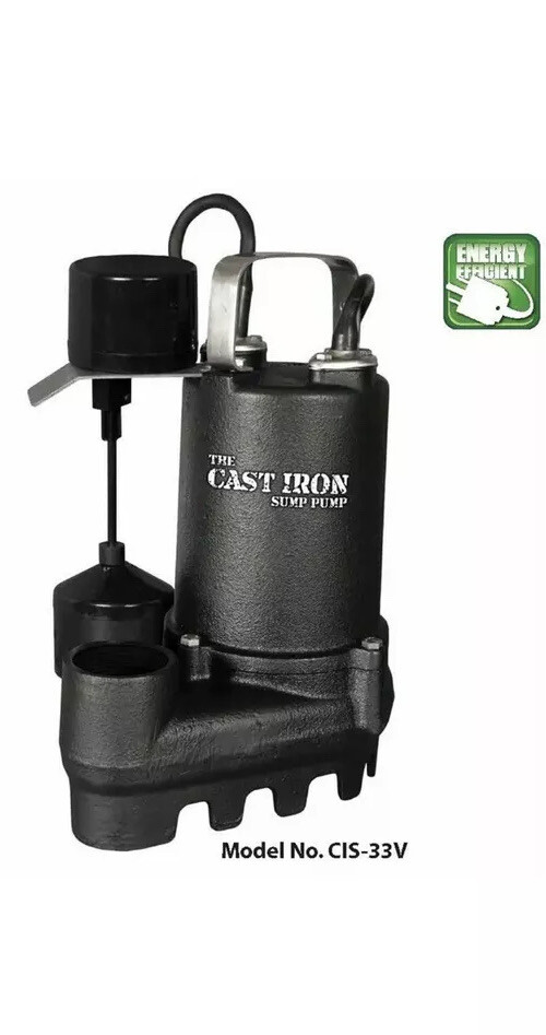 1/3 HP Cast Iron Submersible Sump Pump with Vertical Float Switch CIS ...