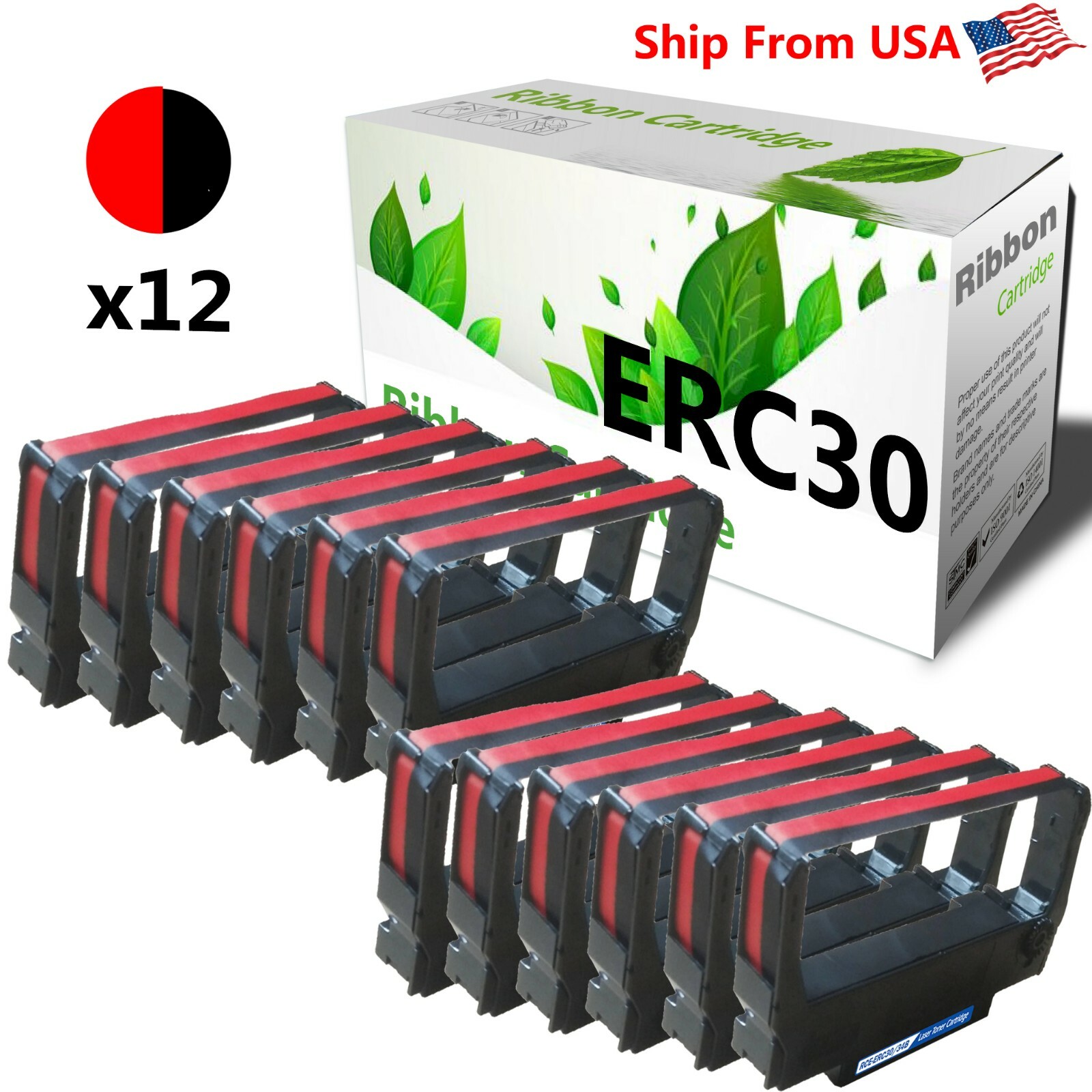 12 PK ERC-30 Black Red POS Ribbon For Epson M52-JB M63-UA M115A M119 ...