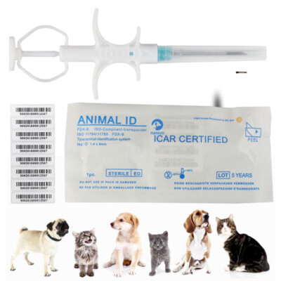 100PCS 1.4x8mm Pet Microchips Injection ISO RFID ID Tag Animal Dog Cat ...