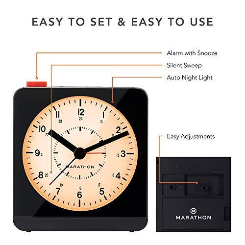 Marathon Silent Non-Ticking Alarm Clock with Warm Amber Auto Back Light ...