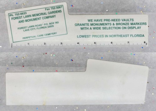 Cemetery Advertising Ruler FOREST LAWN MEMORIAL GARDENS AND MONUMENT ...