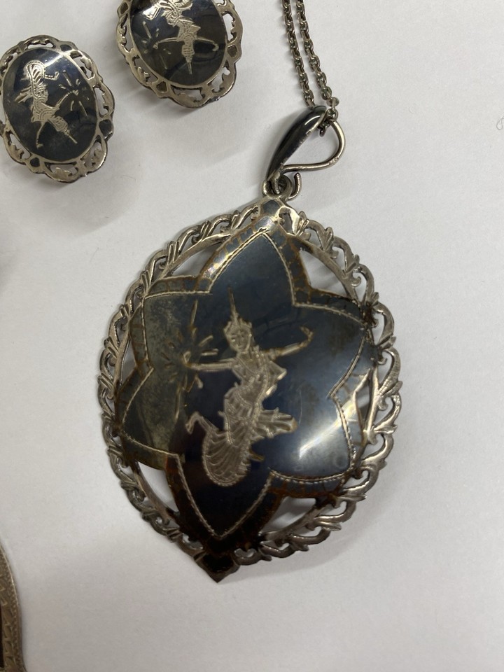 Job Lot 9 Siam Sterling Silver Pendants Brooches Lockets Ring ...