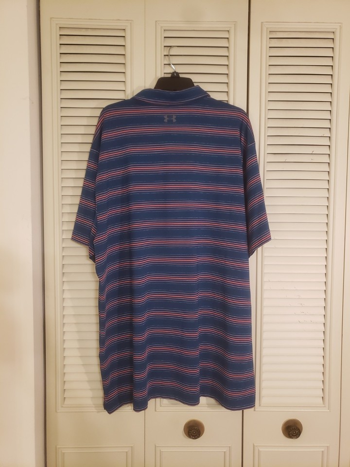 Under Armour UA Heat Gear Loose Men’s Golf Polo Blue Striped 1253479 ...