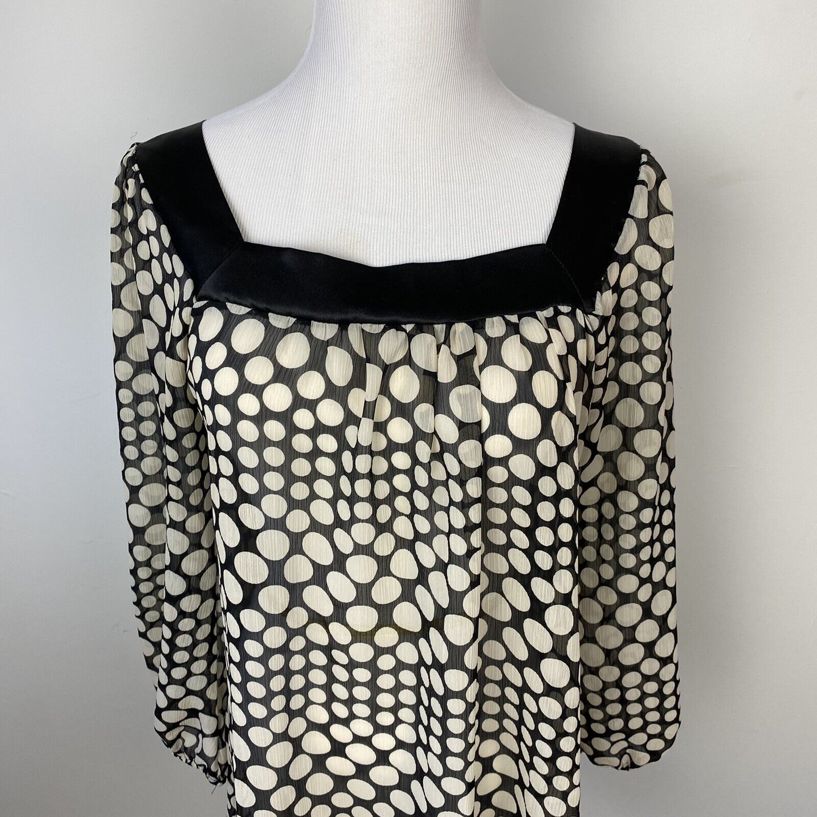Black And White Polka Dot Sheer Square Neckline Blouse … Gem