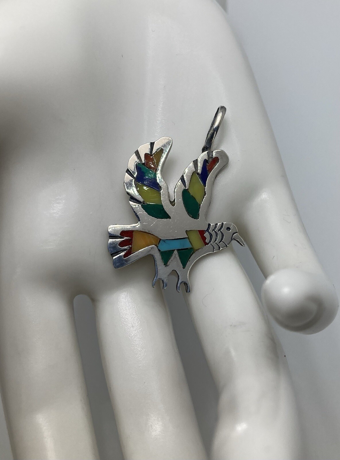 ZUNI Native American Rainbow Bird Multi Stone Pendant… - Gem