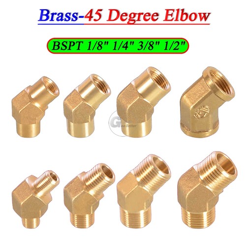 45 Degree Elbow Male/Female BSPT 1/8" 1/4" 3/8" 1/2" Brass Obtuse Elbow 45° | eBay