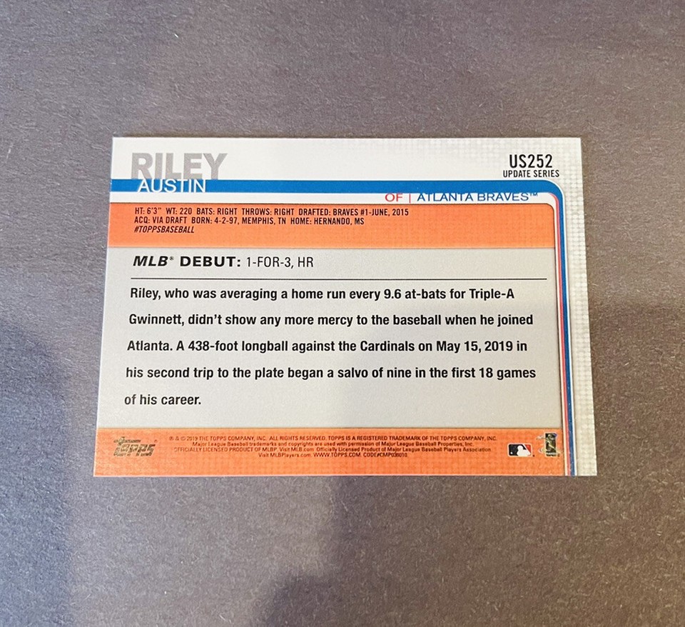 2019 Topps Update Rookie Debut Austin Riley Atlanta Braves #US252 | eBay