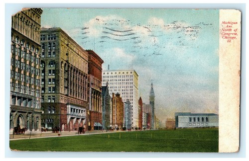 Michigan Avenue North of Congress, Chicago, Illinois 1907 Postmark ...