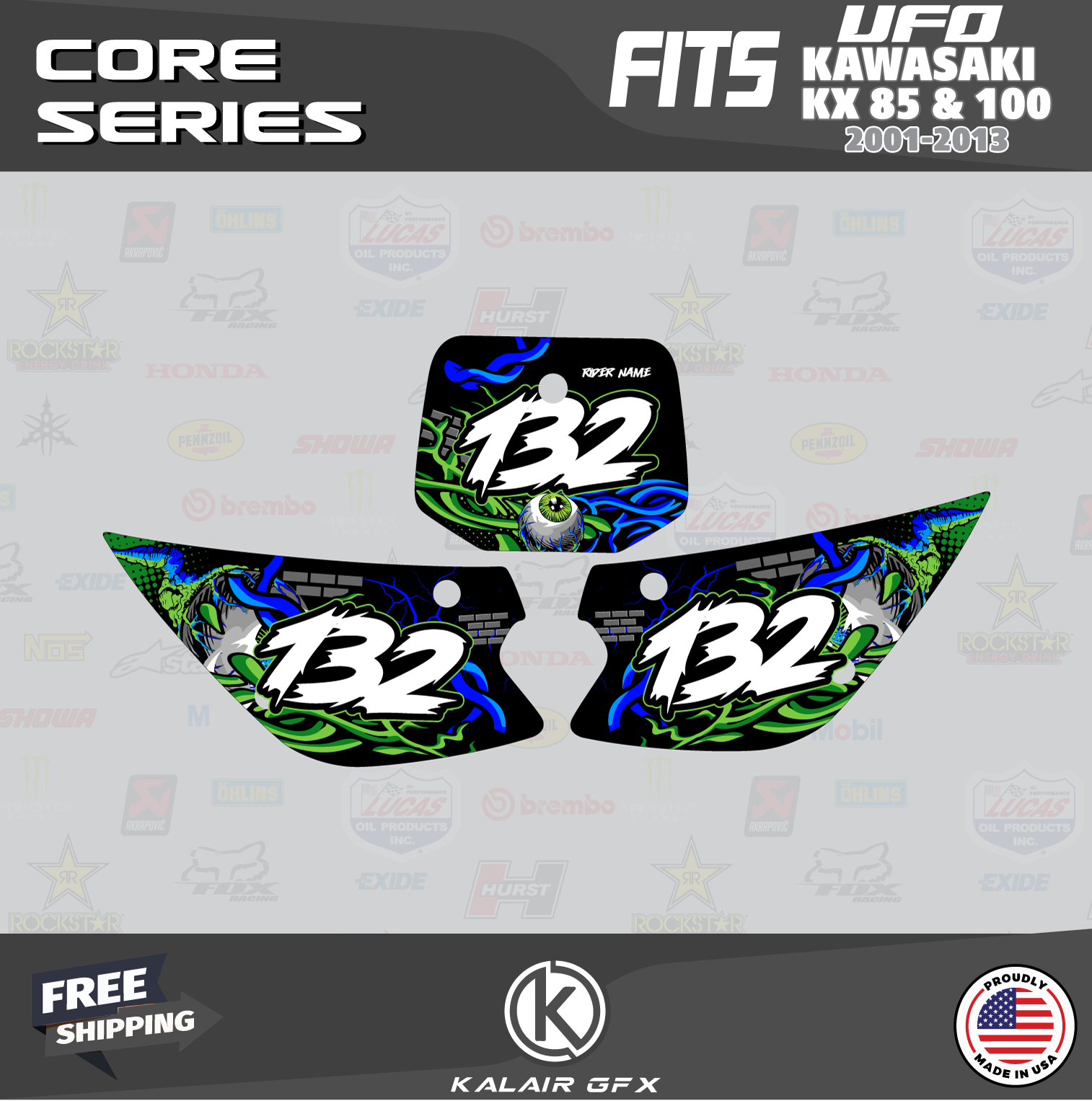 Graphics Kit for Kawasaki KX85 KX100 UFO Restyle 2001-2013 Core - BLUE ...