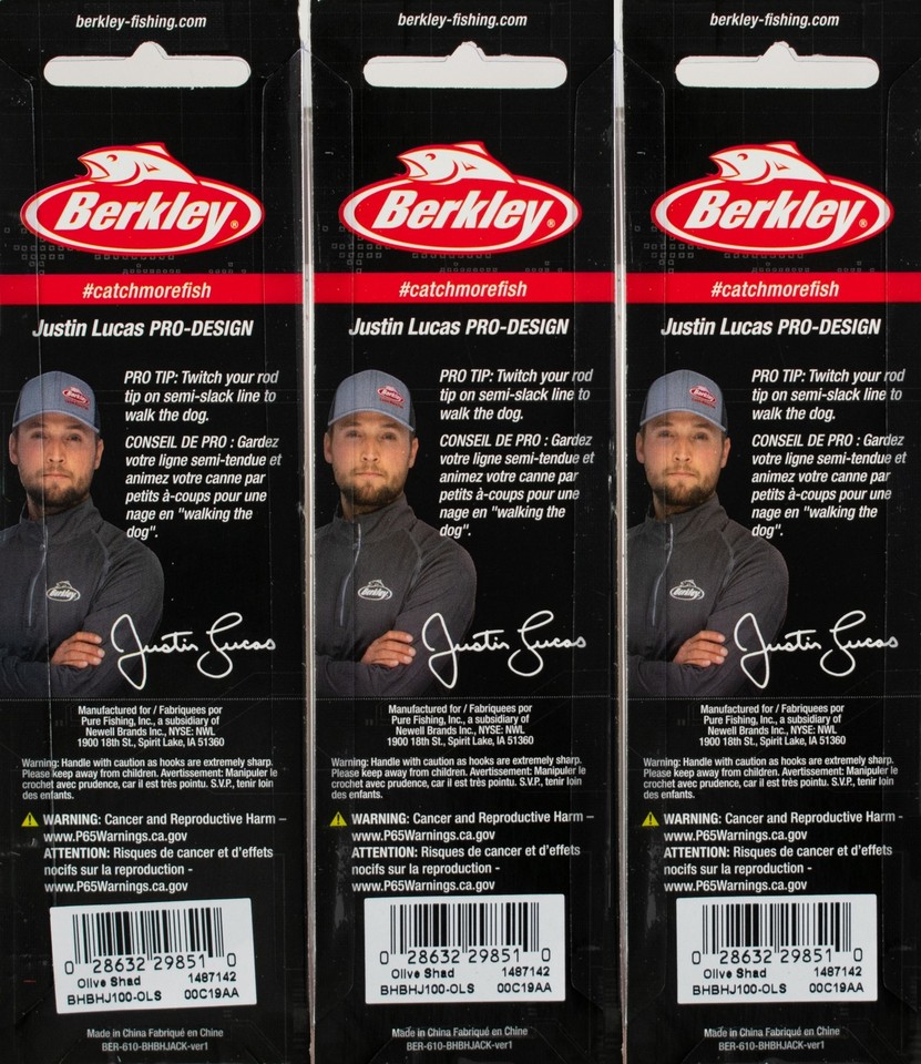 (LOT OF 3) BERKLEY HIGHJACKER 100 (3/5OZ) BHBHJ100-OLS OLIVE SHAD ...