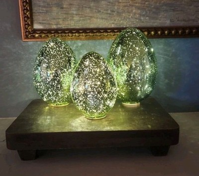 Set Of 3 Green Illuminated Mercury Glass Eggs By Valerie Parr Hill ...