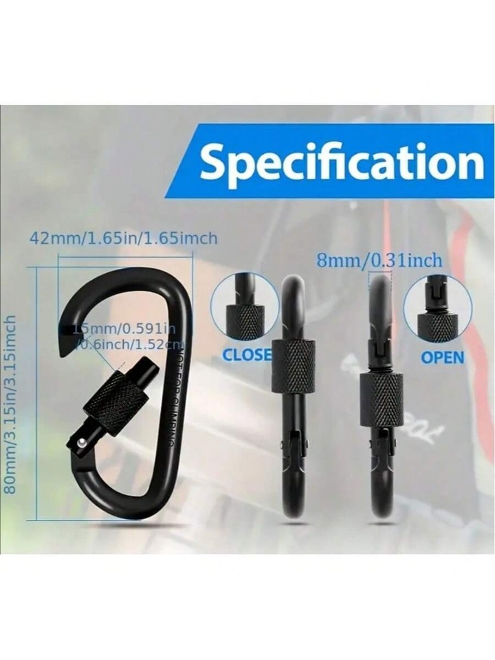 Carabiner Clips With Screw Gate D-Shaped Hooks Spring Snap Clip Gym ...