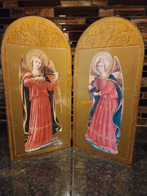 Vintage Italian Florentine Religious Angels Wood Diptych Panels Antique ...