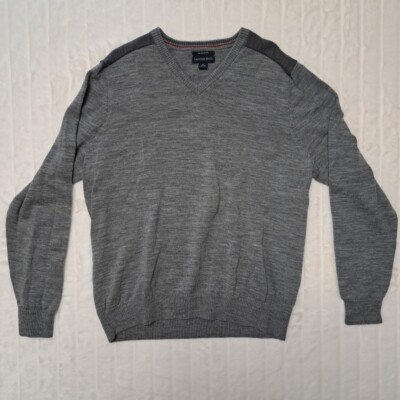 Lands ' End 100% Merino Wool Gray V-neck Pull Over Mens Size XL 46-48 ...