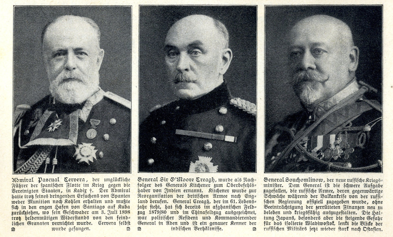 Admiral Pascual Cervera General Sir O`Morre Creagh Indien Gen ...