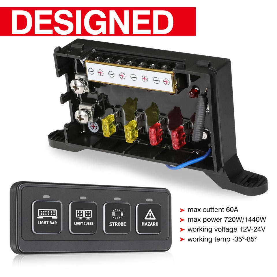 4 Gang Switch Panel Auxiliary Circuit Control Relay System Pickup Truck ...