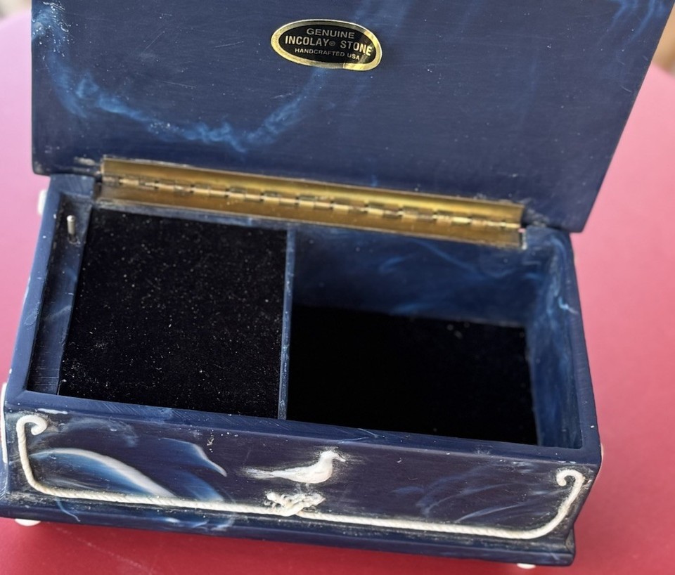 VTG Incolay Blue & White Stone Nautical Ship Lighthouse Jewelry Music ...