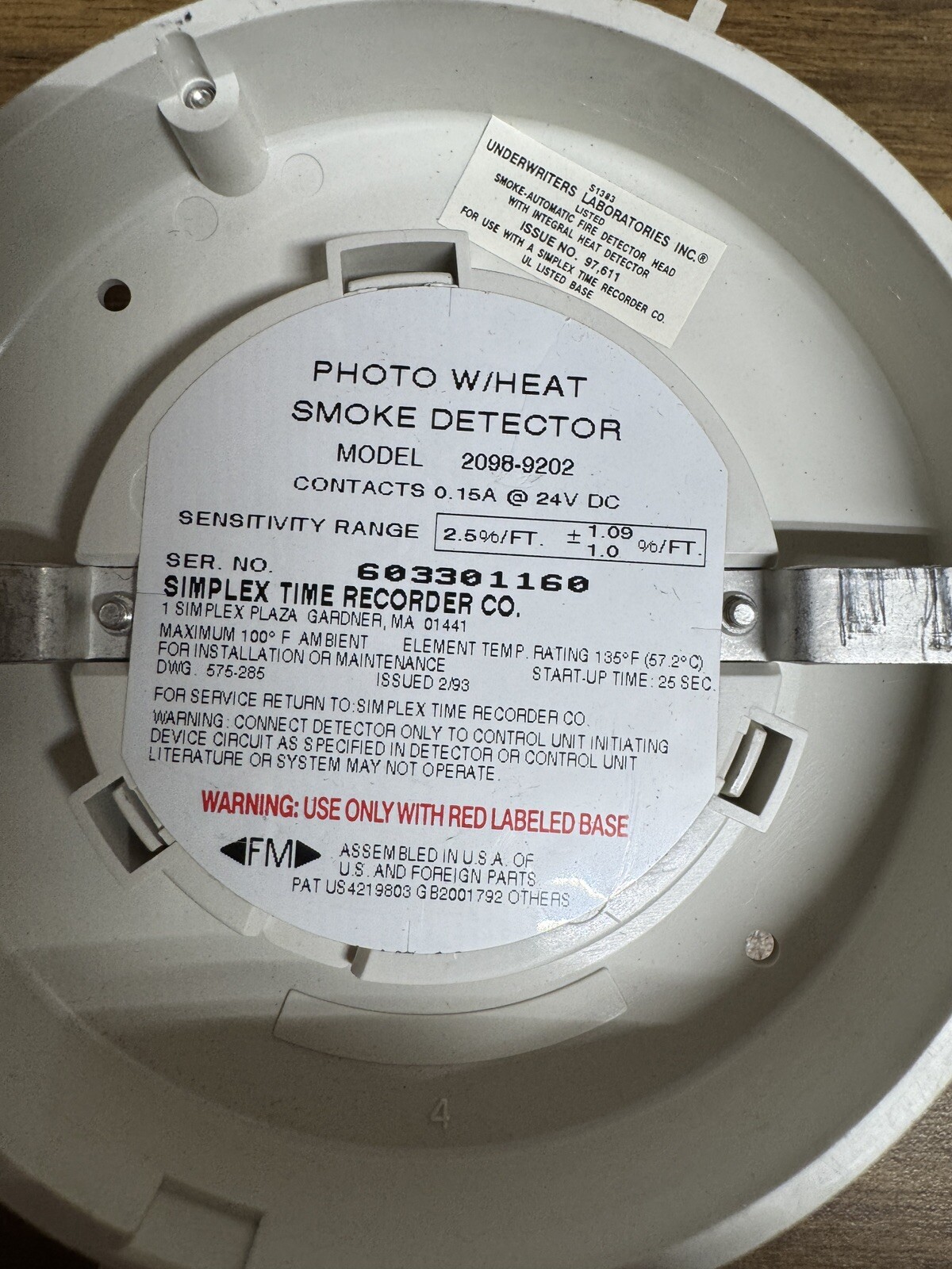 (1) Simplex 2098-9202 Photoelectric Smoke Detector With Heat Element | eBay