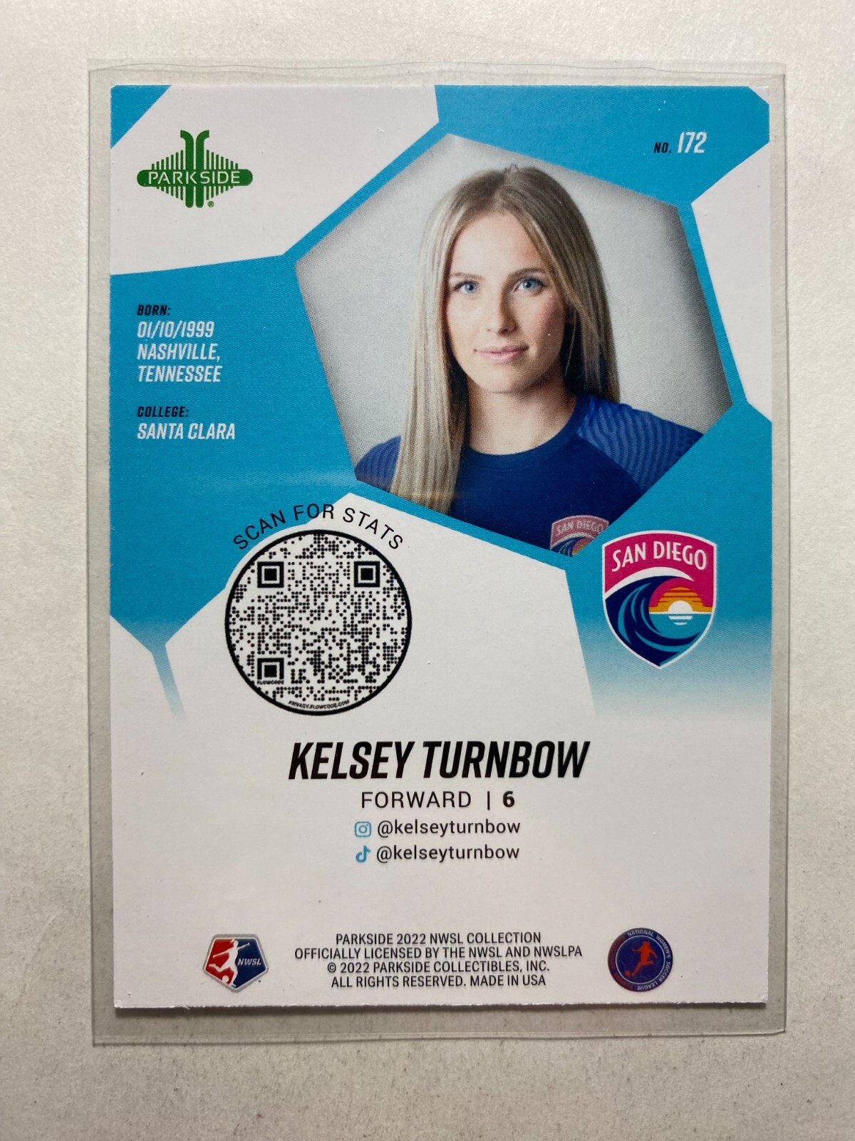 Kelsey Turnbow 2022 San Diego Wave FC Black & White #172 Parkside NWSL ...