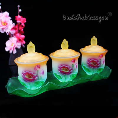 3pcs/set Buddhist Supplies Fortuna Cup Lotus Glass Cup Buddha Water ...