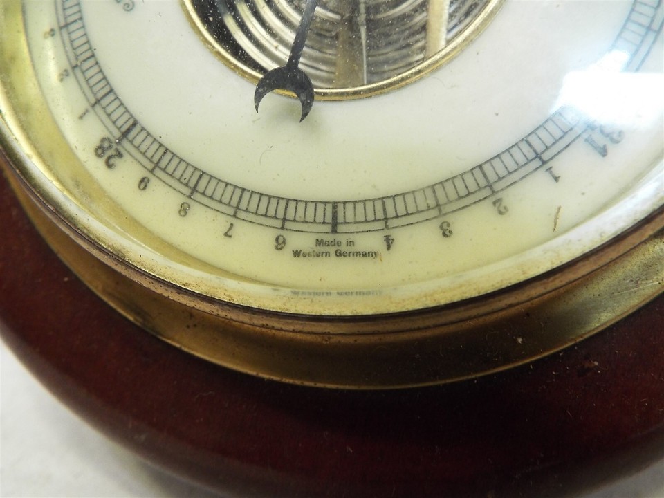 Early Wooden Barometer Porcelain Face German Made Weather Station West ...