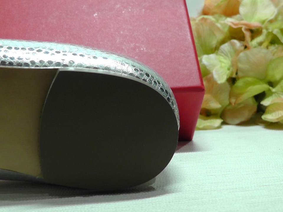 Salvatore Ferragamo ARGENTO Leather Varina Bow Lizard Embossed Flats ...