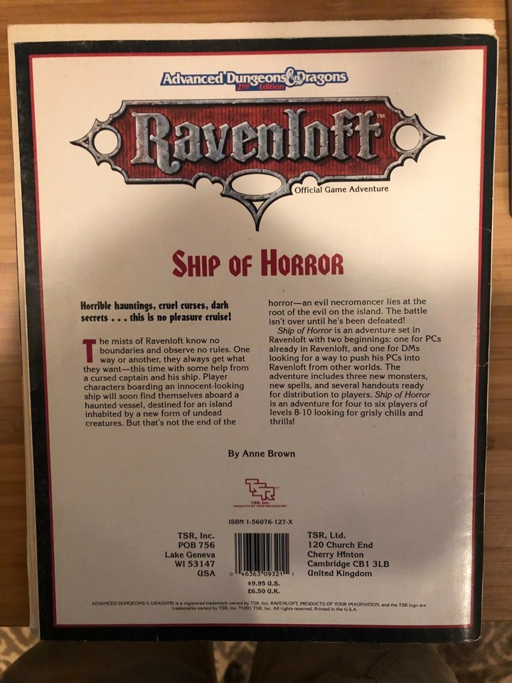 TSR Ravenloft RA2 Ship Of Horror 9321 Advanced Dungeons & Dragons ...