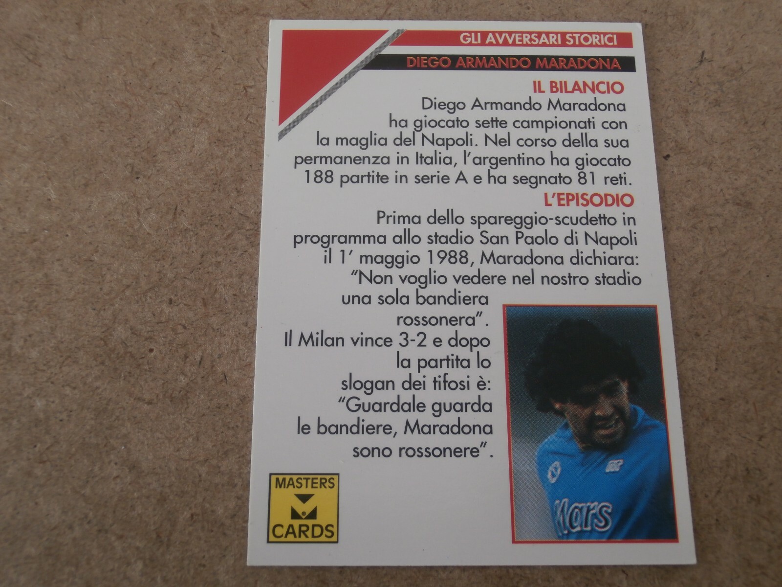 DIEGO ARMANDO MARADONA, NAPOLI / NAPLES, 1992 FOOTBALL ROOKIE CARD ...