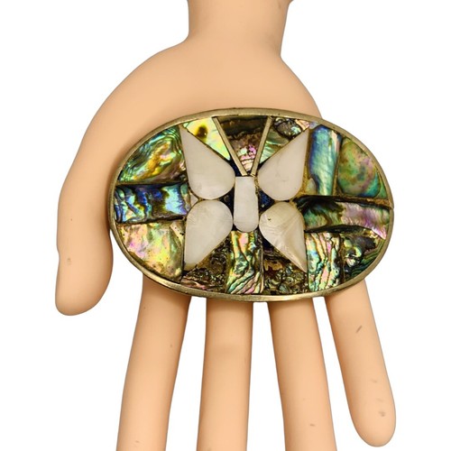 Abalone Shell Butterfly Oval Belt Buckle Silver Tone Southwestern Boho ...