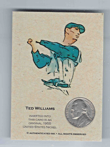 Authenticated Ink Coin Card Ted Williams 1955 Buffalo Head Nickel HOF ...