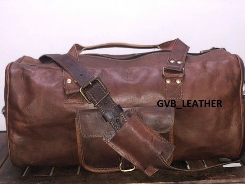 Men's Genuine Leather Vintage Duffel Weekend Oversize Overnight Travel ...
