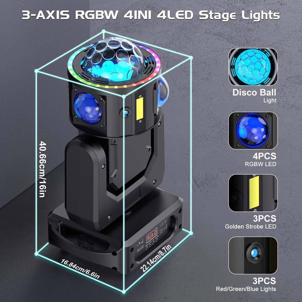 180W RGBW LED Moving Head Stage Light 360°Rotation DMX DJ Disco Party ...