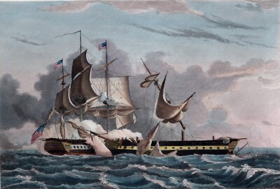 Isaac Hull USS CONSTITUTION vs GUERRIERE hand colored engraving Birch ...