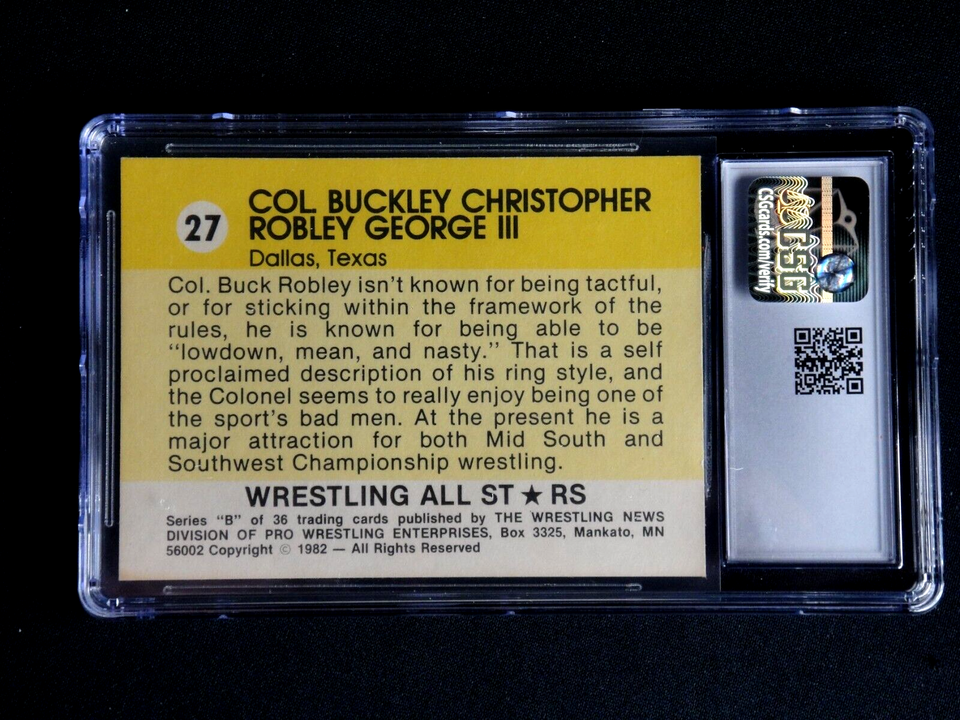 COL. BUCK ROBLEY 1982 WRESTLING ALL STARS ROOKIE CARD #27 CSG 8 SERIES ...