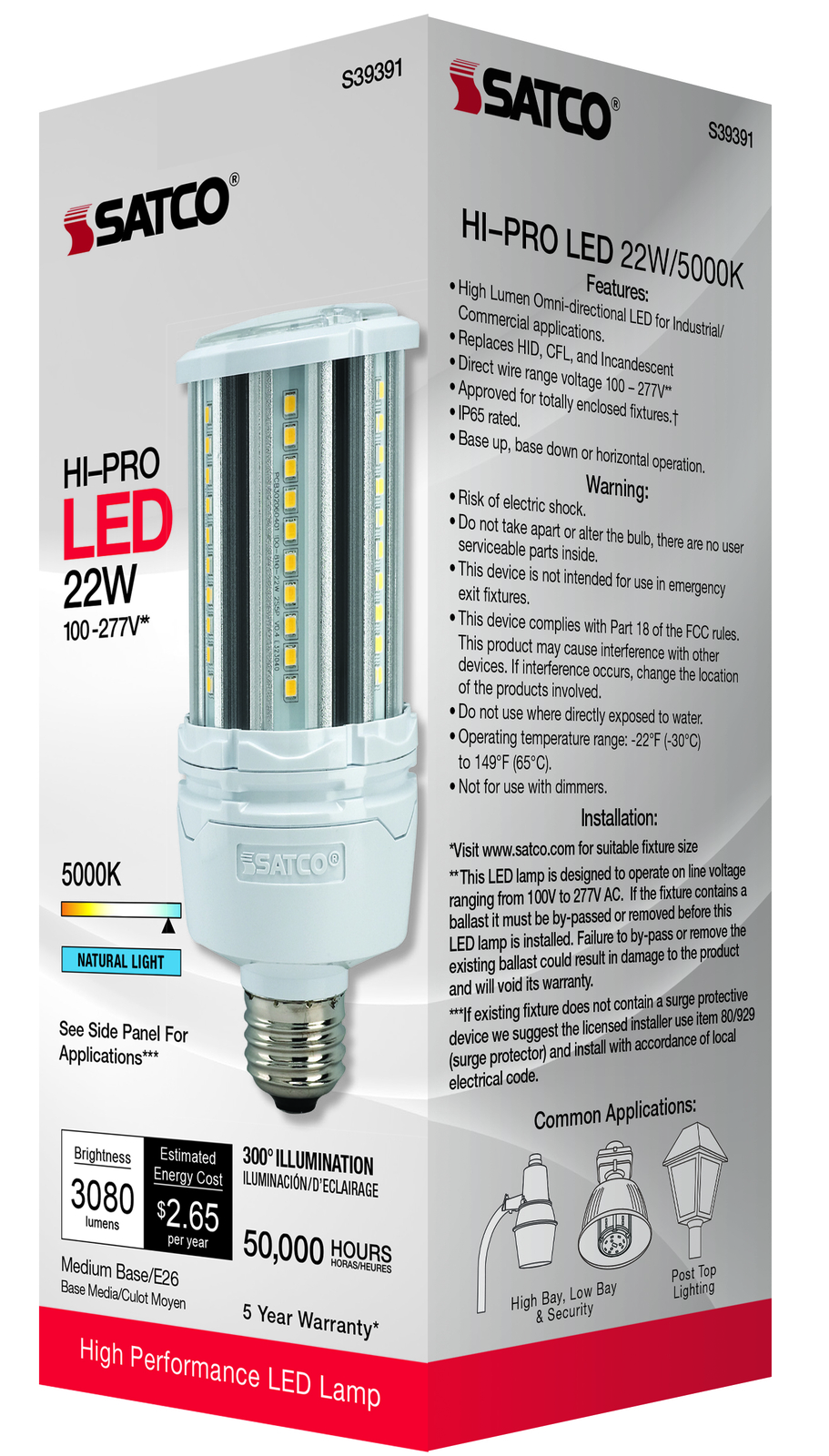 LED HID Replacement Corncob 100-277V 22W Watt 150W E26 50K 5000 Natural ...