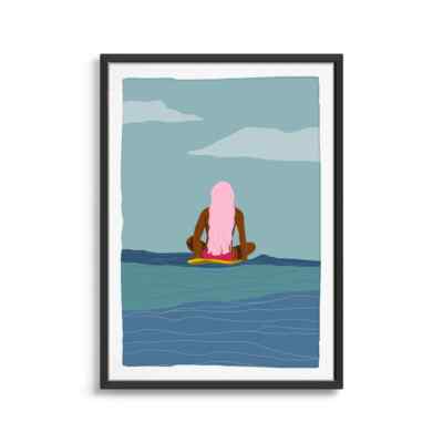 Pink Surfer Girl Wave Travel Illustration poster Choose your Size ...