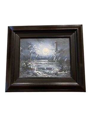 Vtg Original Framed Oil Painting Brian Roche Monotone Coastal ...