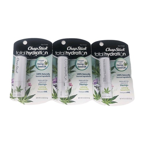 3 Pk Lot ChapStick Total Hydration Lip Balm Essential Oils Hemp Seed ...