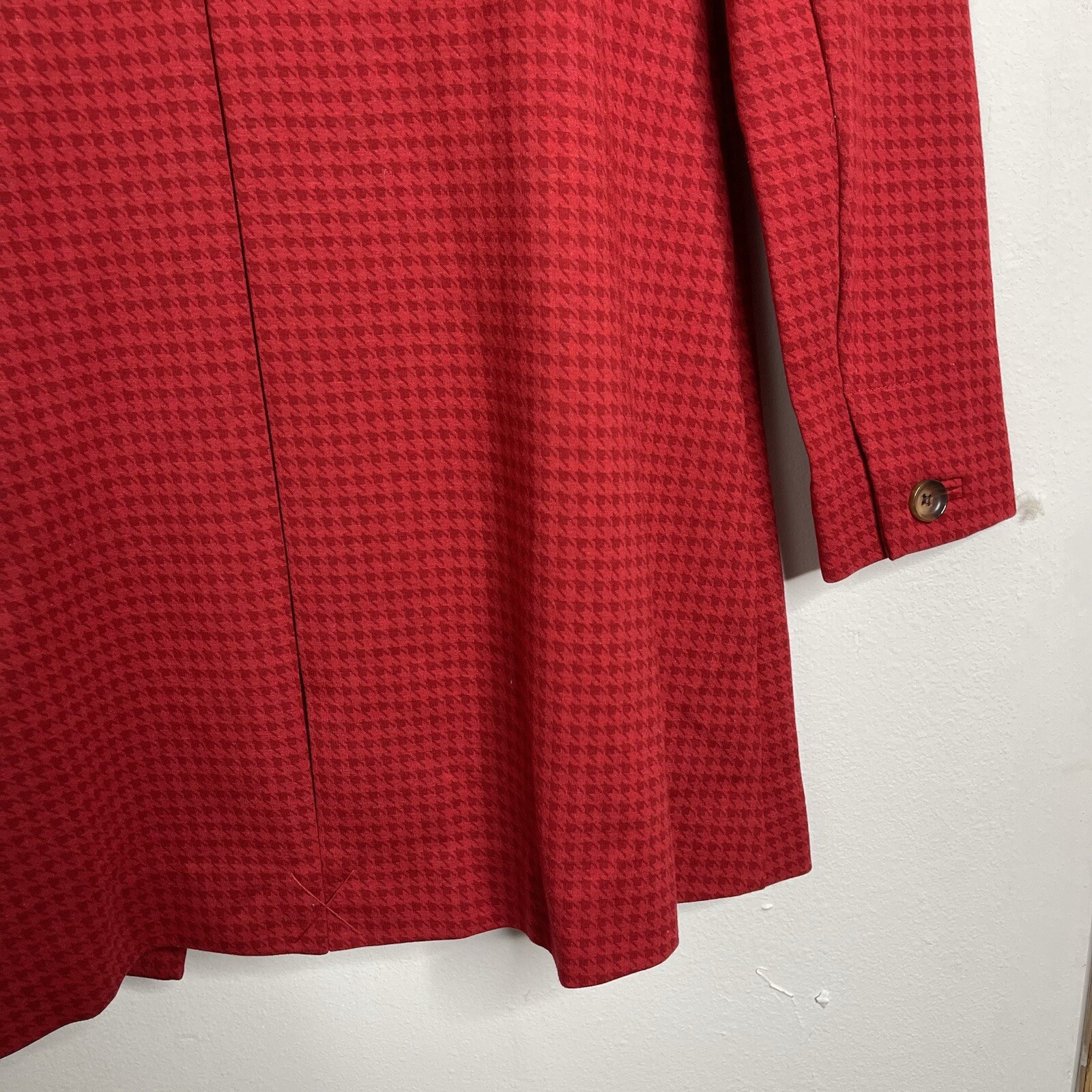 Cabi Red Celebration Jacket 3546 Houndstooth Long Ruffled Coat Button ...