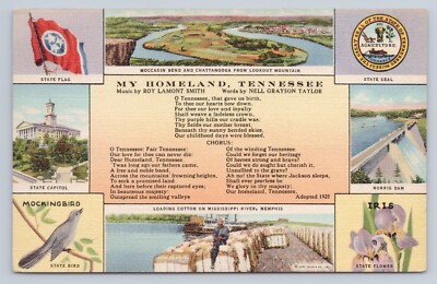 Postcard My Homeland Tennessee lyrics Multiview posted 1940 State Flag ...
