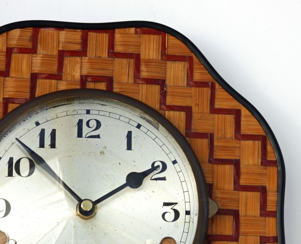 NEW 26cm Wicker Wall Clock - Retro Country Mid Century Style Vintage ...