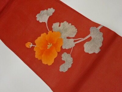 6774062: JAPANESE KIMONO / VINTAGE NAGOYA OBI FOR SUMMER / WOVEN FLOWER ...