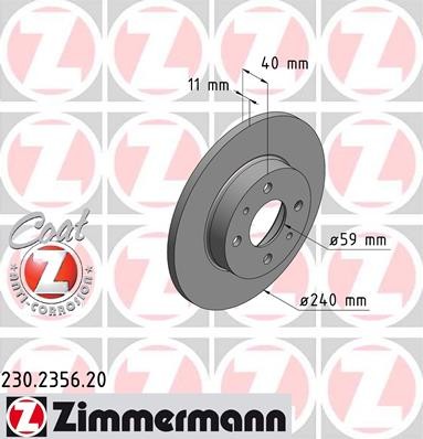 BREMSSCHEIBEN SATZ PAAR HINTEN ZIMMERMANN 230235620 2PCS P FÜR FIAT ...
