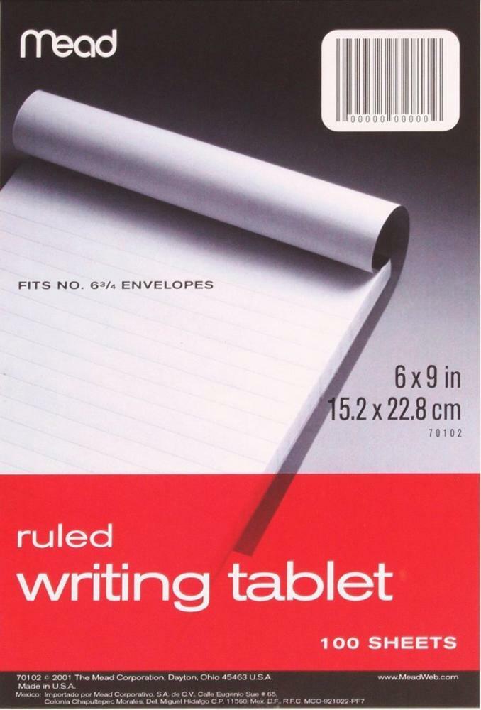 Mead Plain Writing Tablet, 6 x 9 Inches, 100 Sheets (70104) 1 Pack ...